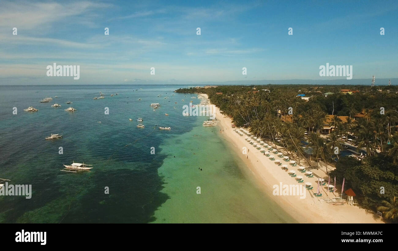 Aerial view of tropica Alona beach on the island Bohol, resort, hotels ...