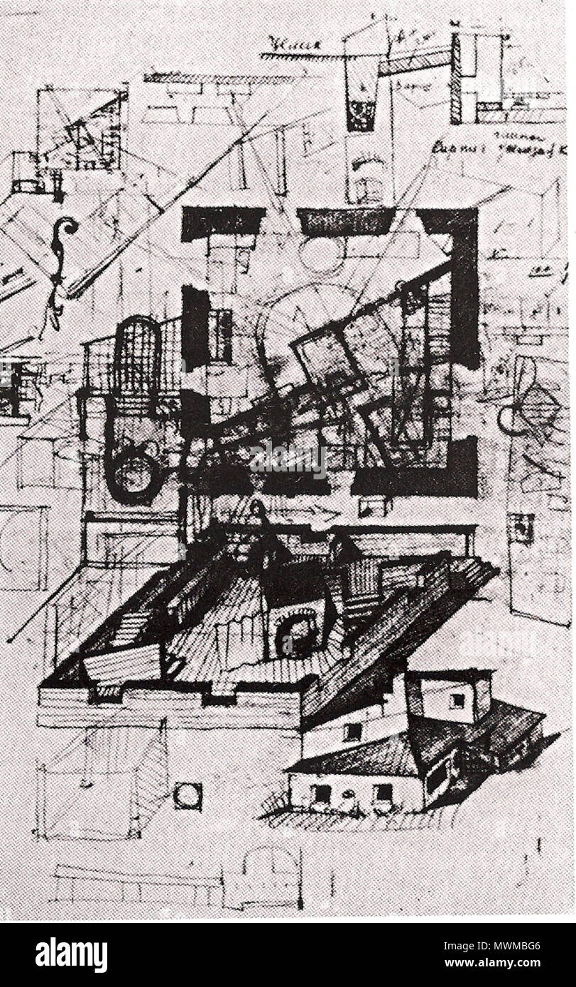 . English: Melnikov house sketch . 1920s. Konstantin Melnikov 488 Plan ...