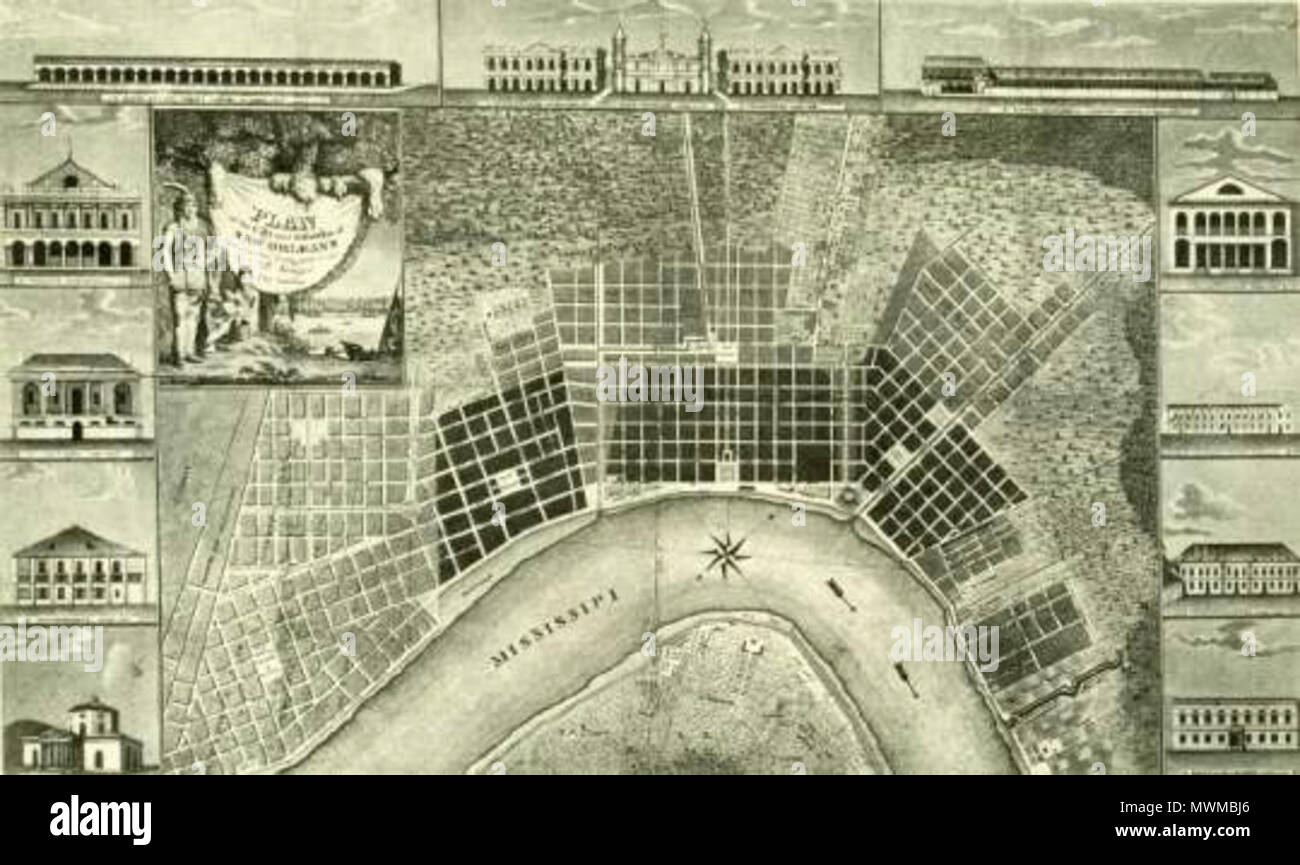 . 'Plan of the City and Suburbs of New Orleans, Jacques Tanesse, City ...