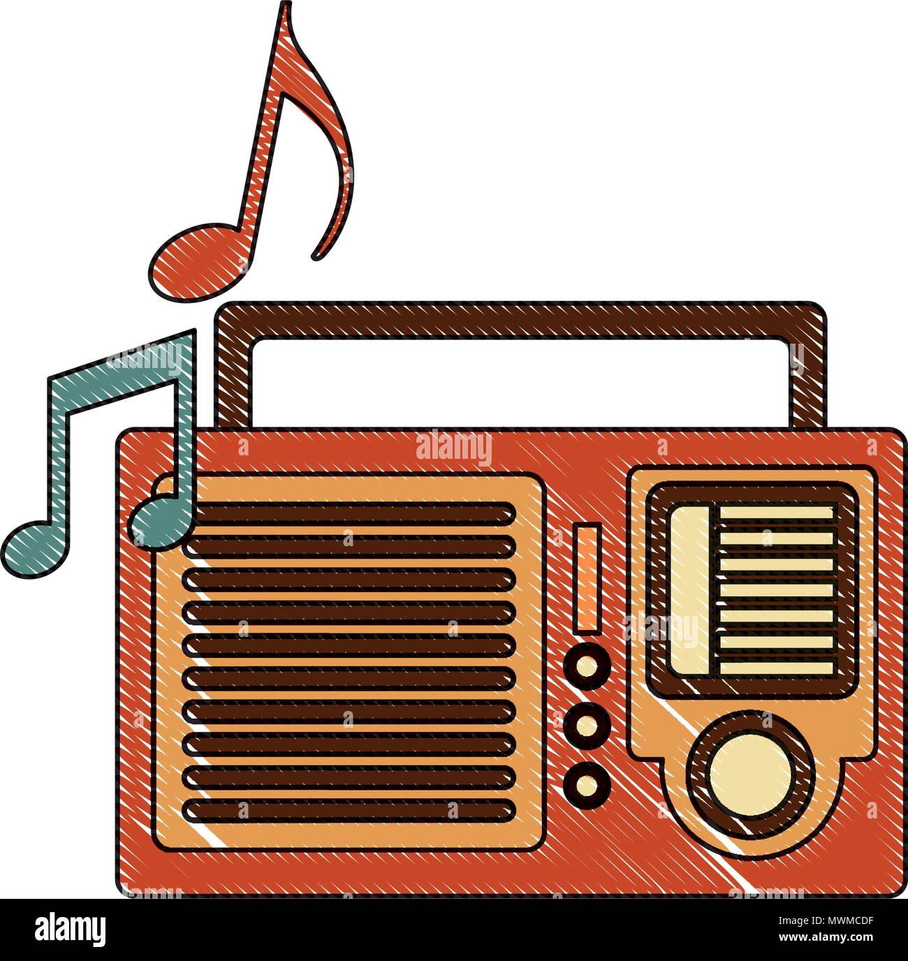 radio with music notes retro style vector illustration design Stock ...