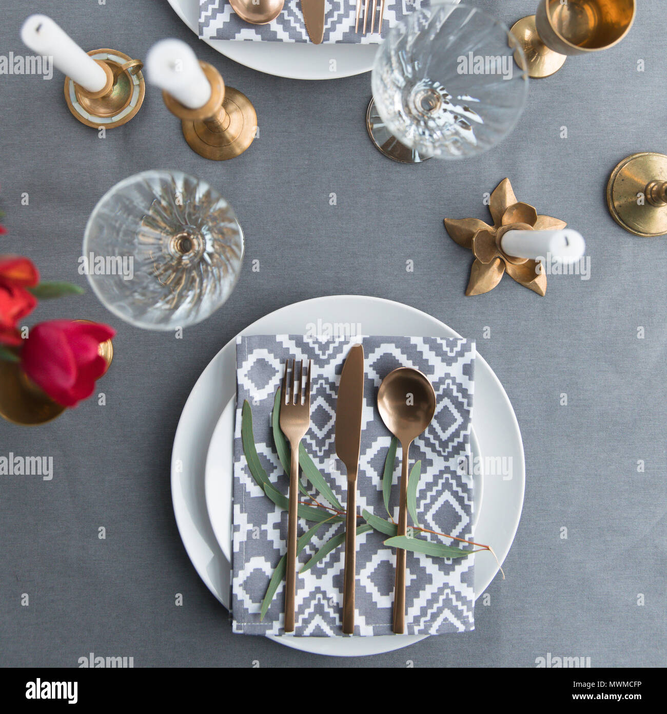 flat lay with beautiful rustic table arrangement with old fashioned ...