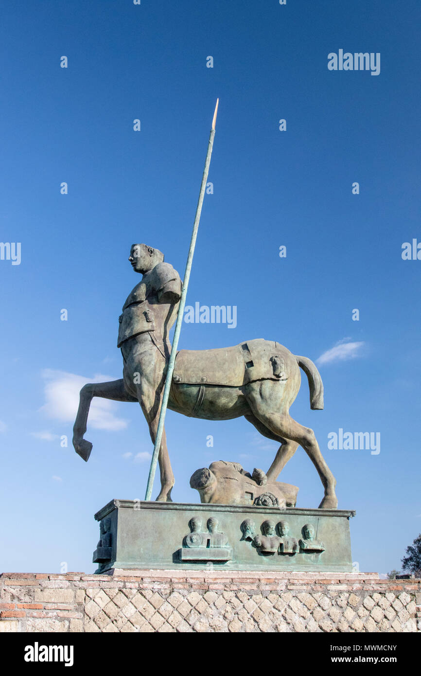 Centaur statue in Roman ruins near Mount Vesuvius, Pompeii, Italy Stock ...