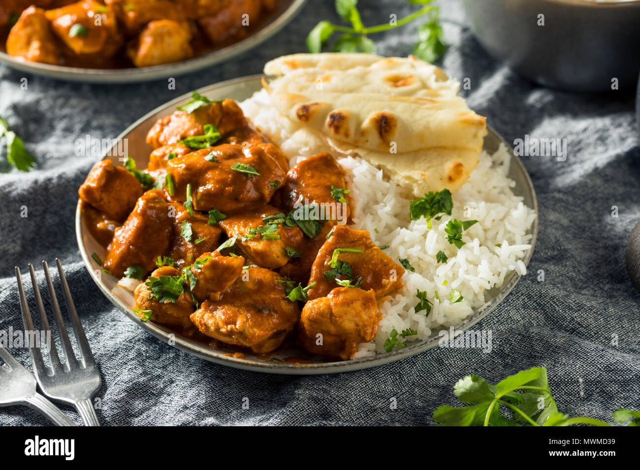 Homemade Chicken Tikka Masala with Rice and Naan Stock Photo - Alamy