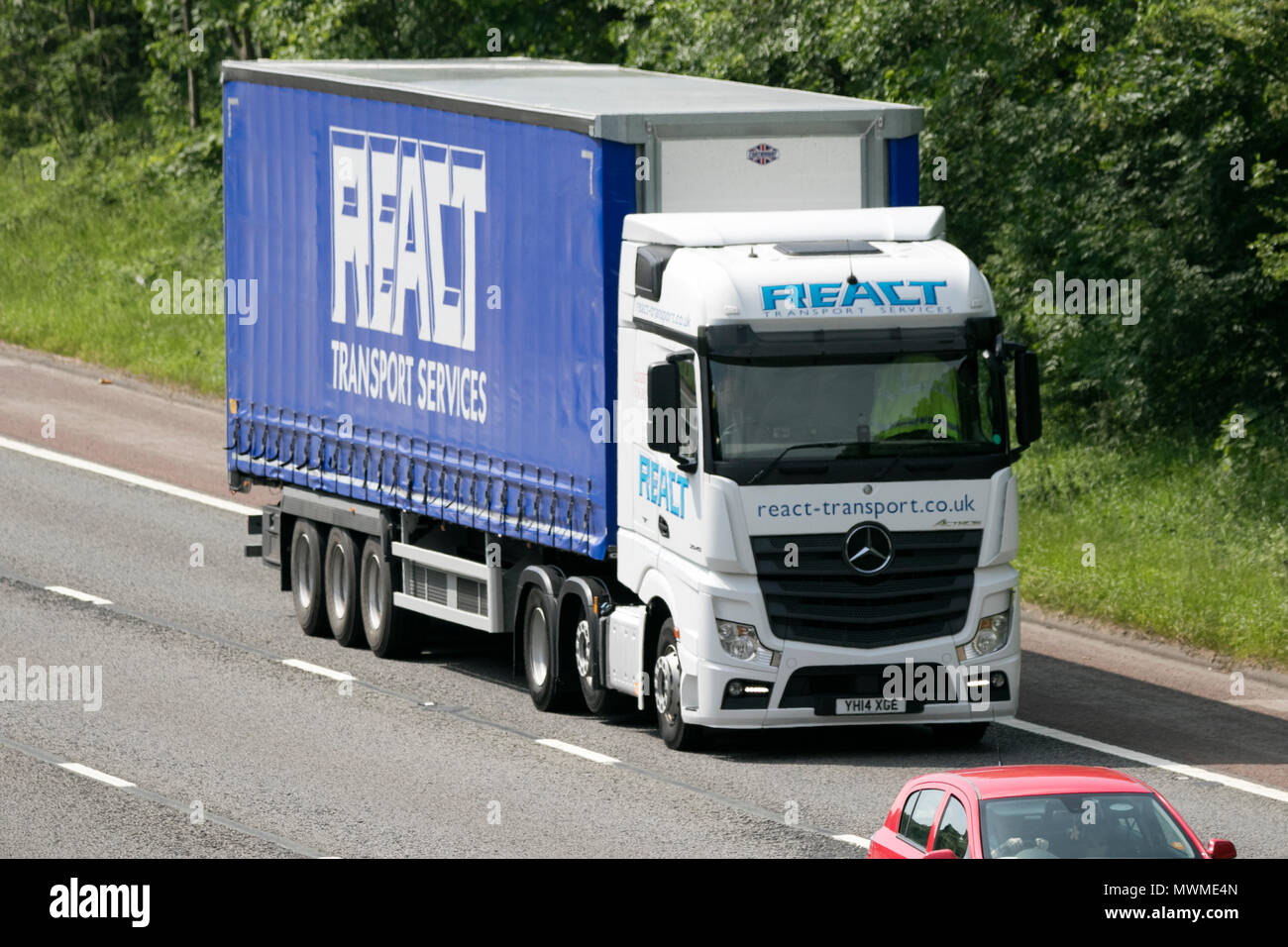 react transport mercedes logistics HGV lorry M6 motorway Stock Photo ...