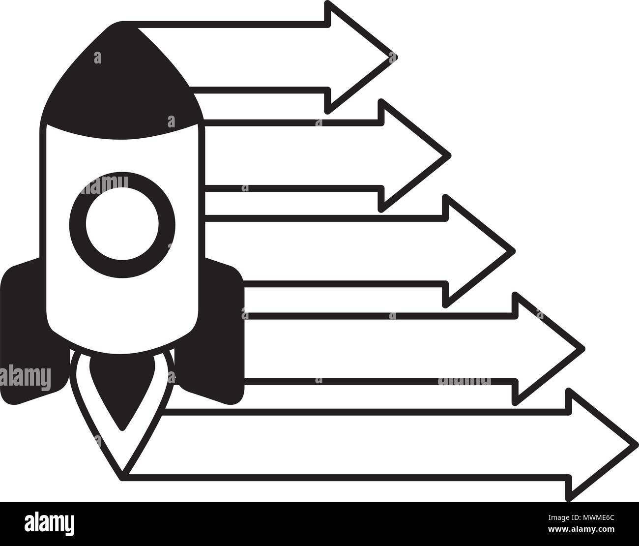 business rocket and arrows chart vector illustration black and white ...