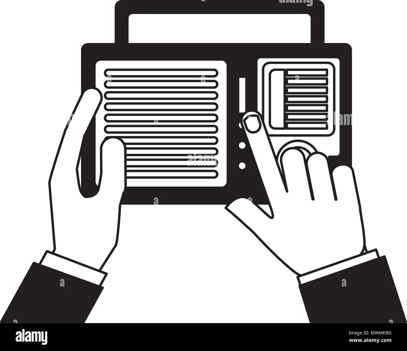 hand holding retro vintage radio stereo vector illustration black and ...