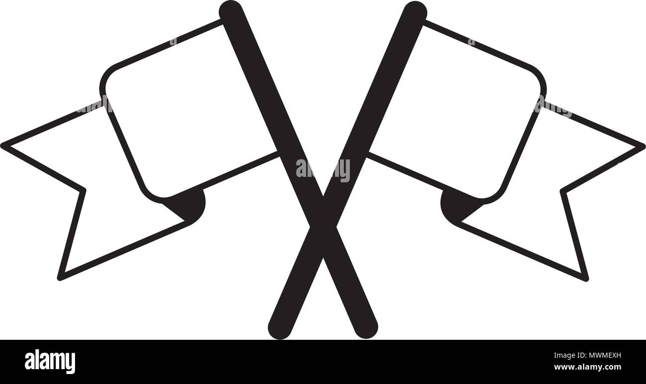crossed flags winner symbol image vector illustration black and white ...