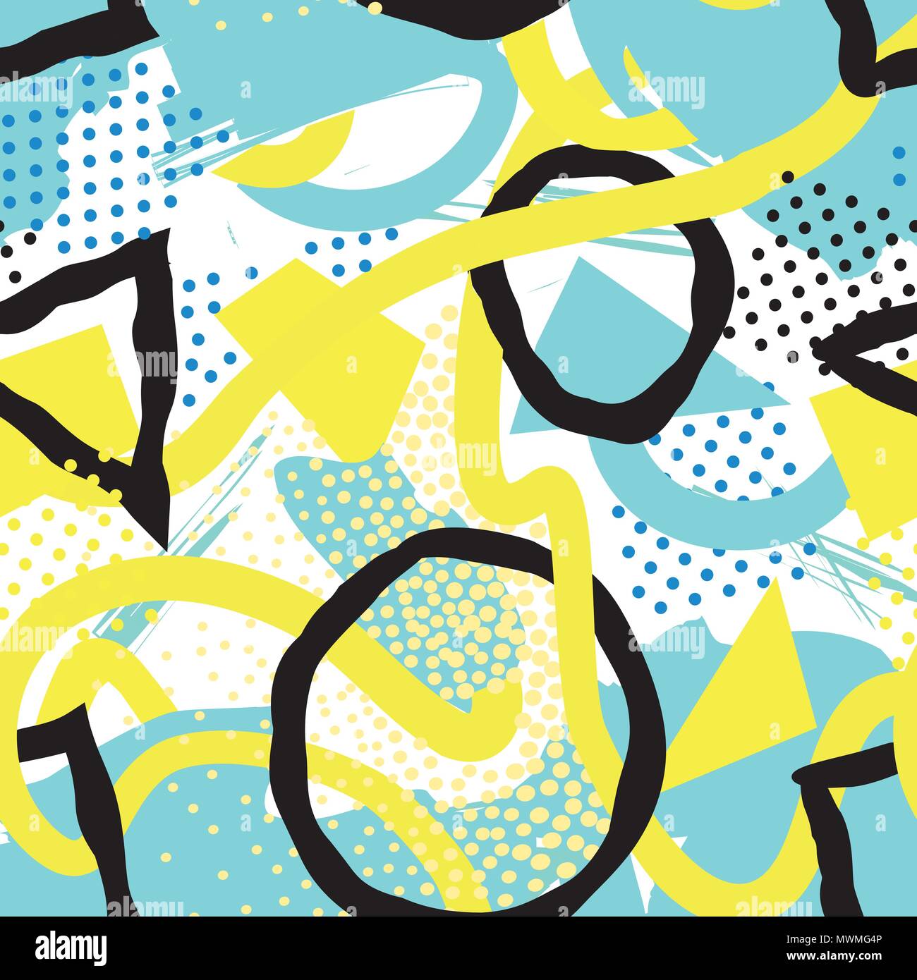 Abstract seamless pattern with blots and dots. Painted creative ...