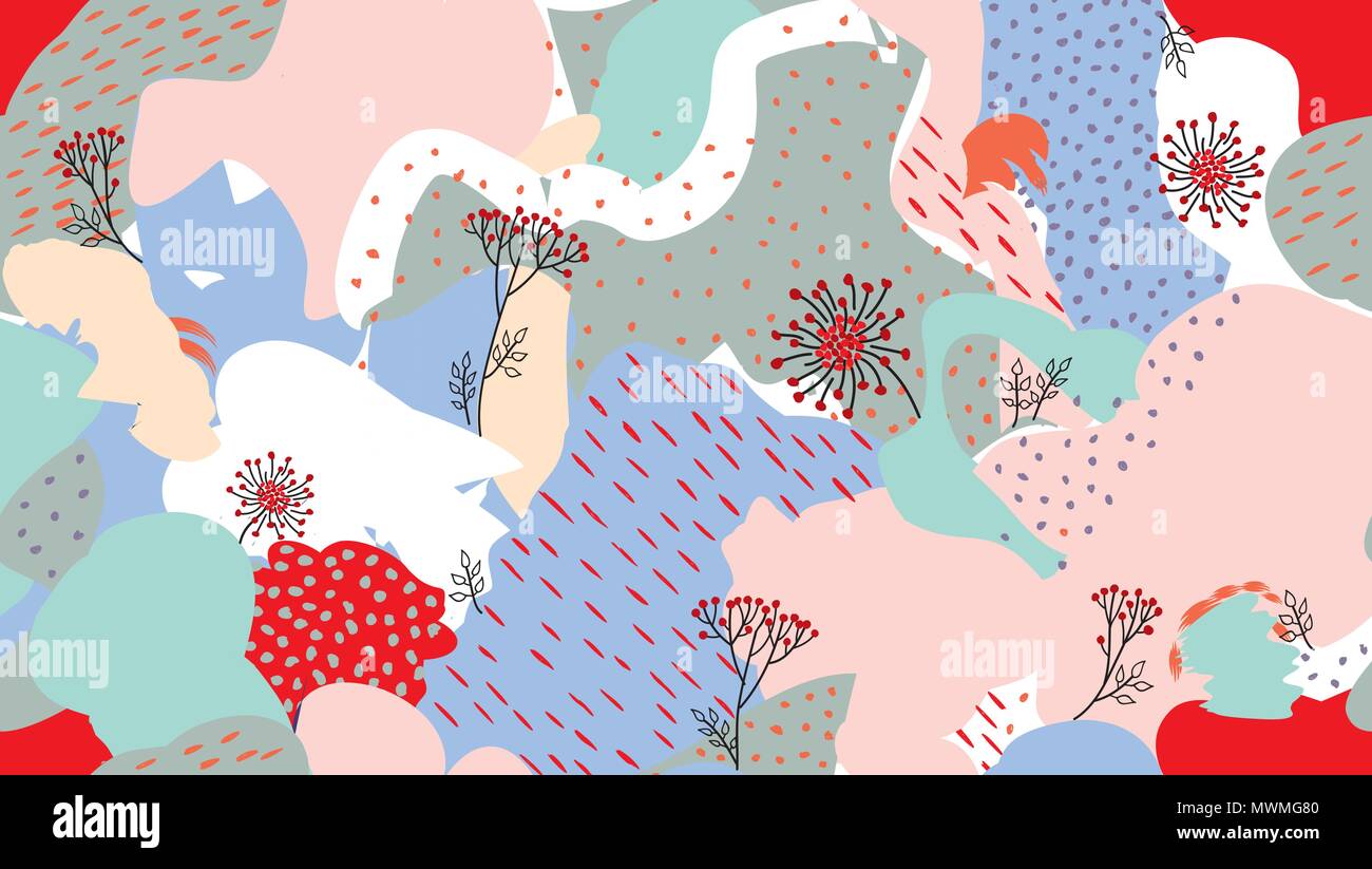 Abstract seamless pattern with blots and dots. Painted creative ...