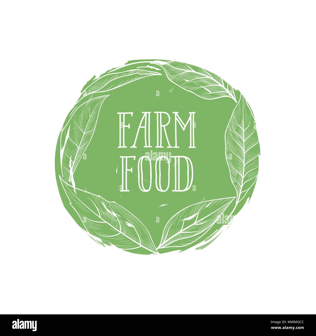 Farm natural product sign. Farm food lettering in drawn floral circle ...