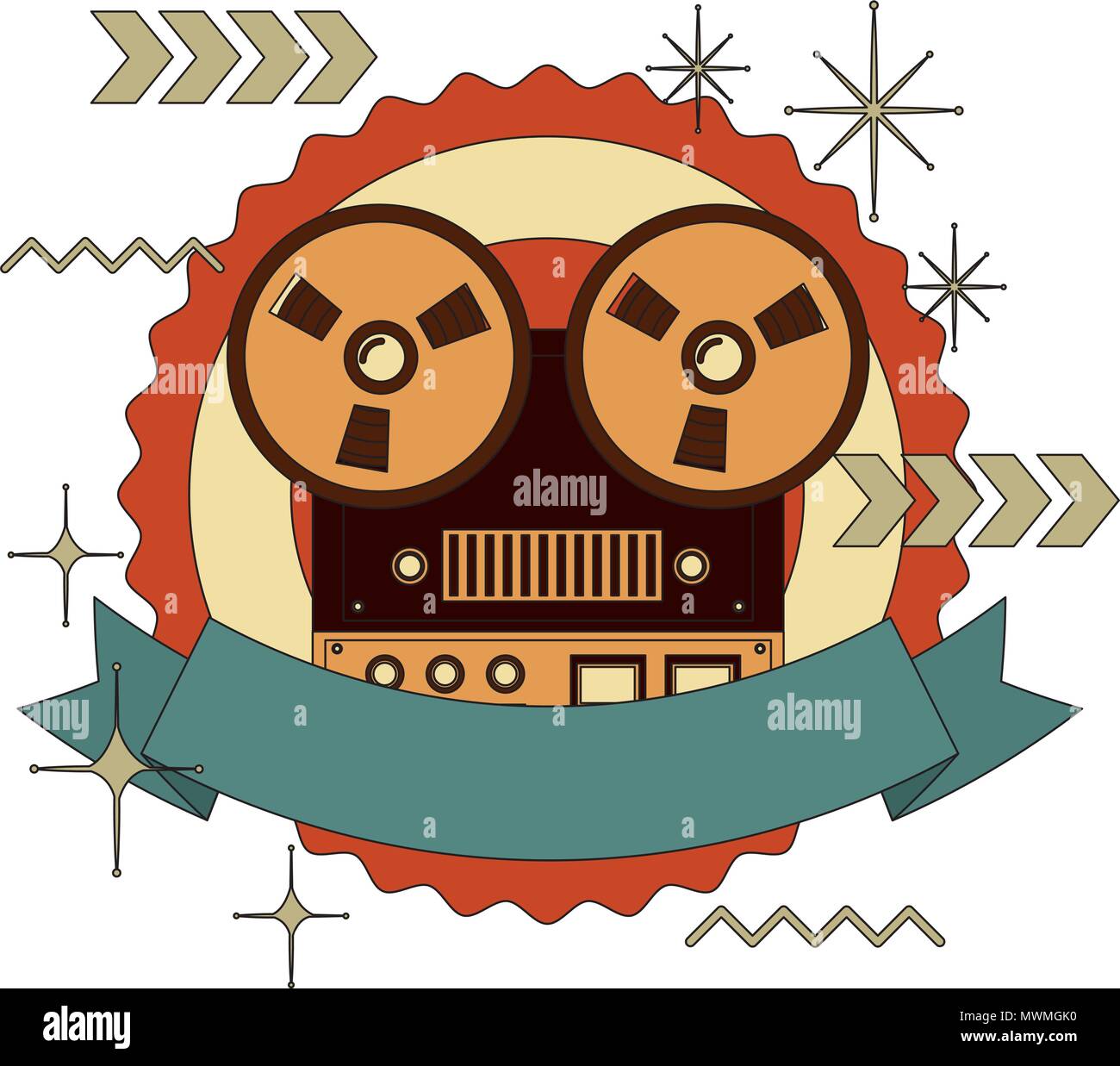 frame with old video camera retro style and ribbon vector illustration ...