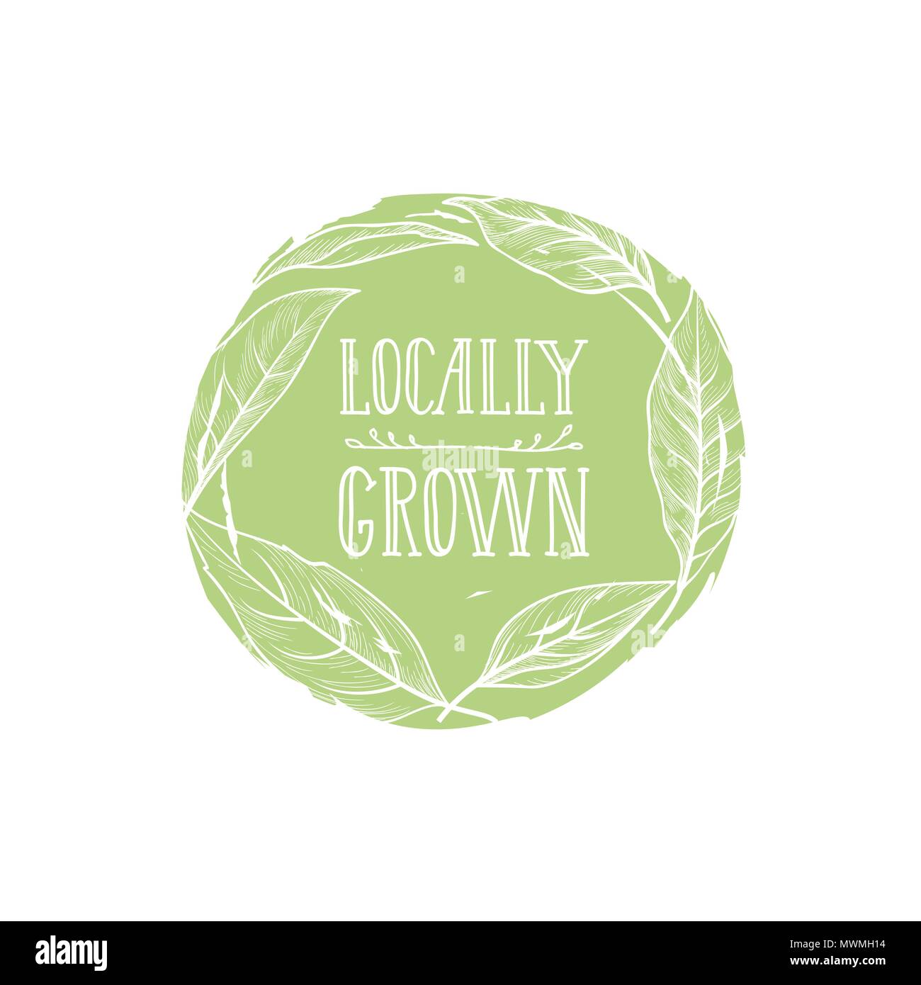 Farm product sign. Locally grown lettering on leaves circle label. Good ...