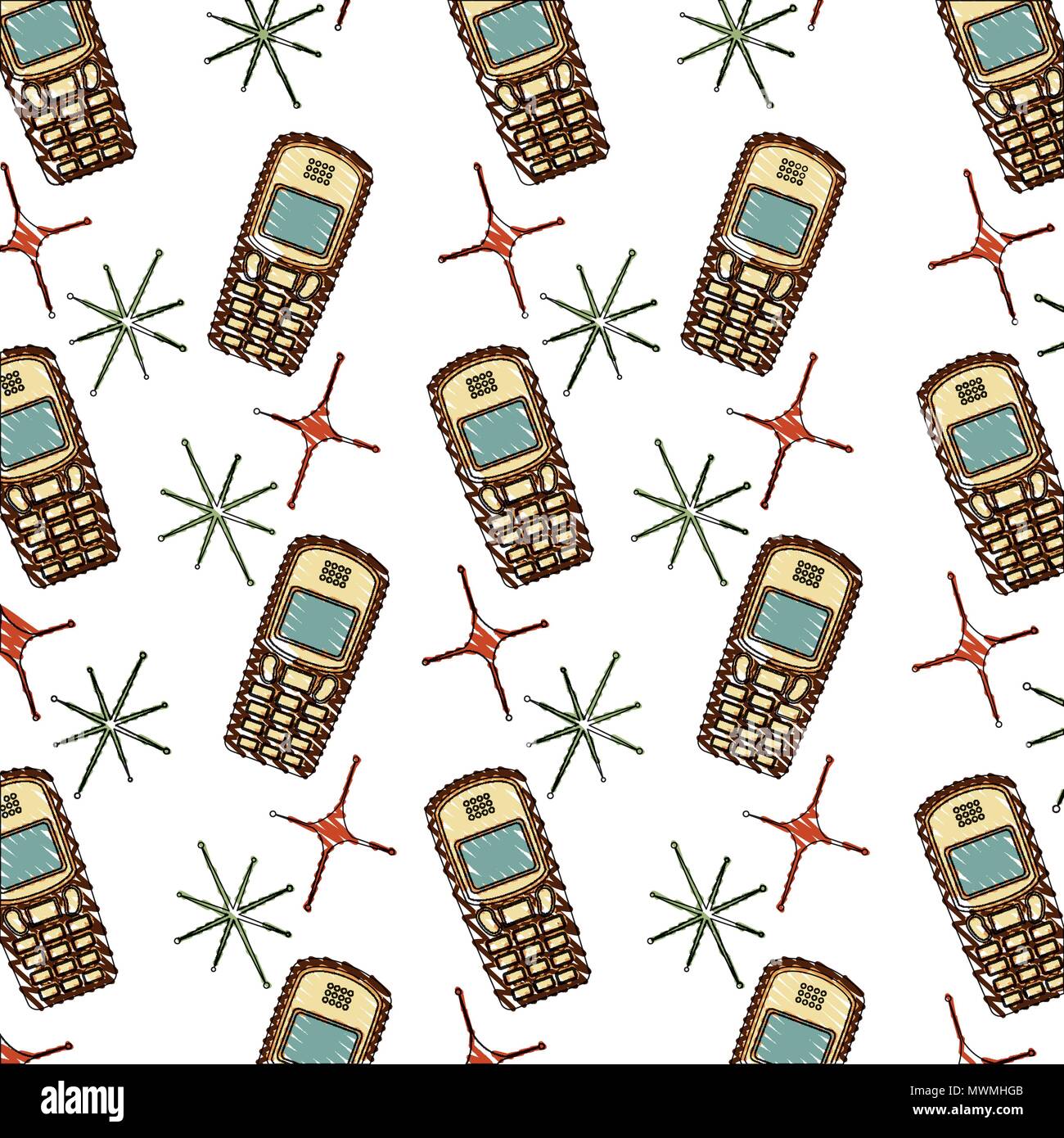 retro vintage cellphone gadget pattern vector illustration Stock Vector ...