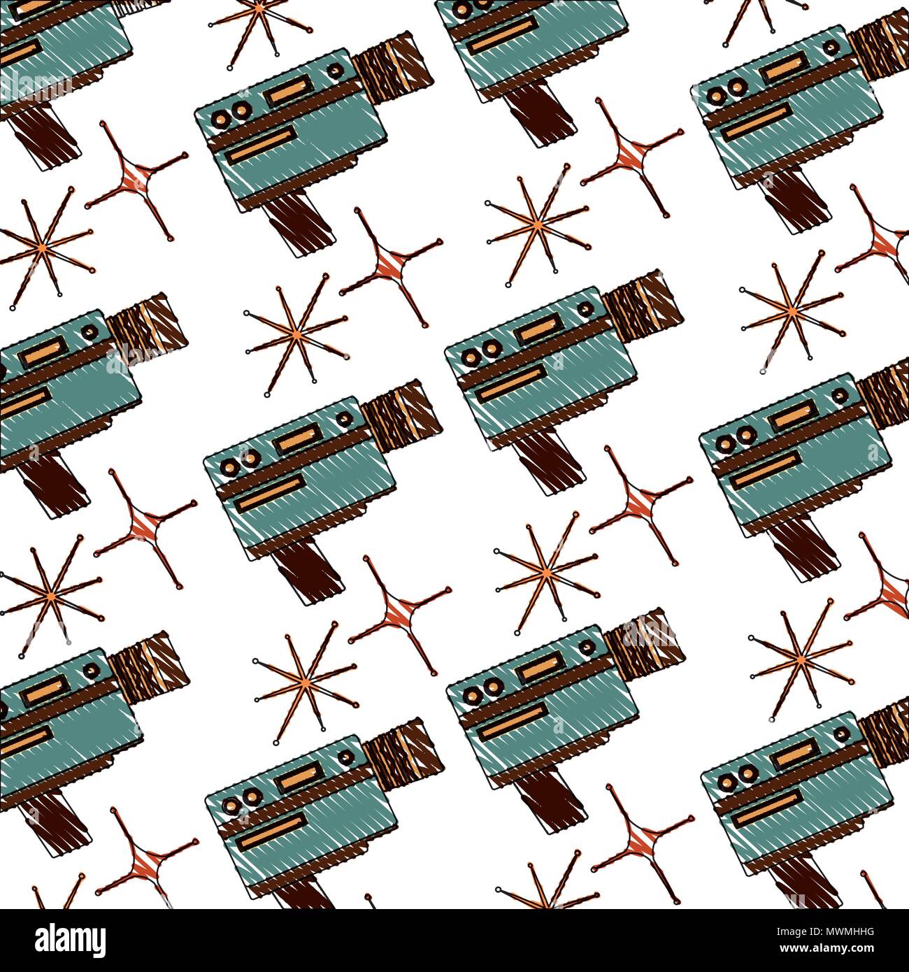 retro vintage video camera recorder pattern vector illustration Stock ...