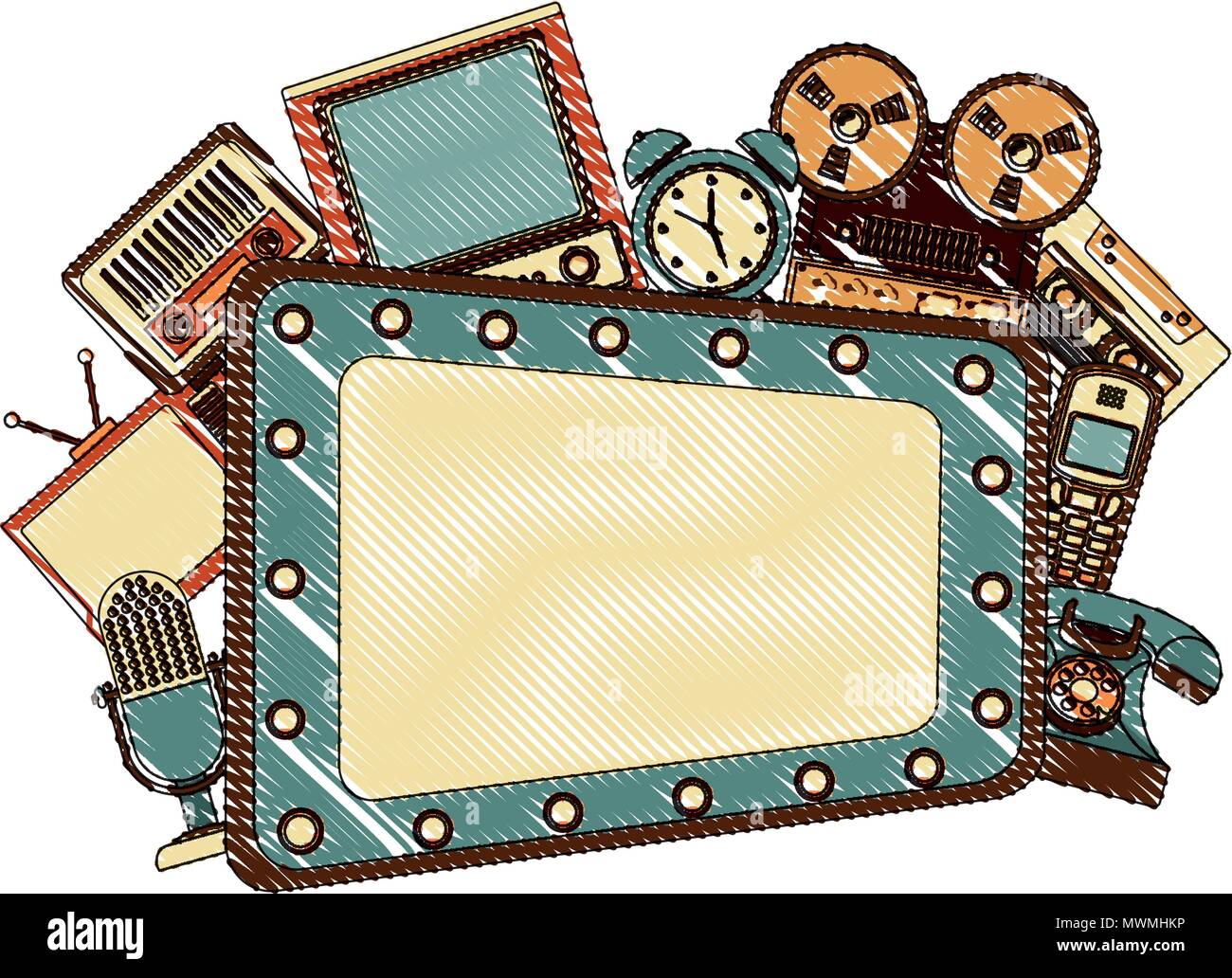 retro vintage billboard radio television headphones telephone cellphone ...