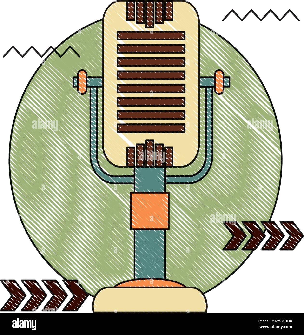 vintage retro microphone classic equipment vector illustration drawing ...