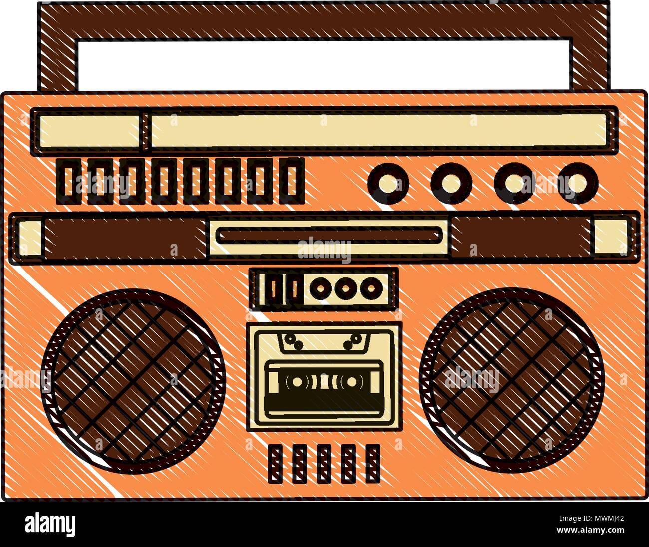 cassette radio player device retro vintage vector illustration drawing ...