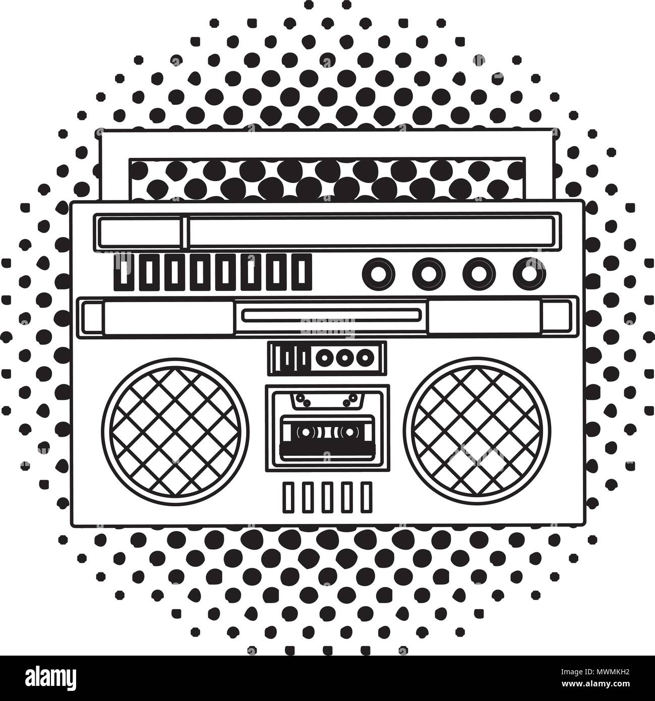 cassette radio player device retro vintage vector illustration halftone ...