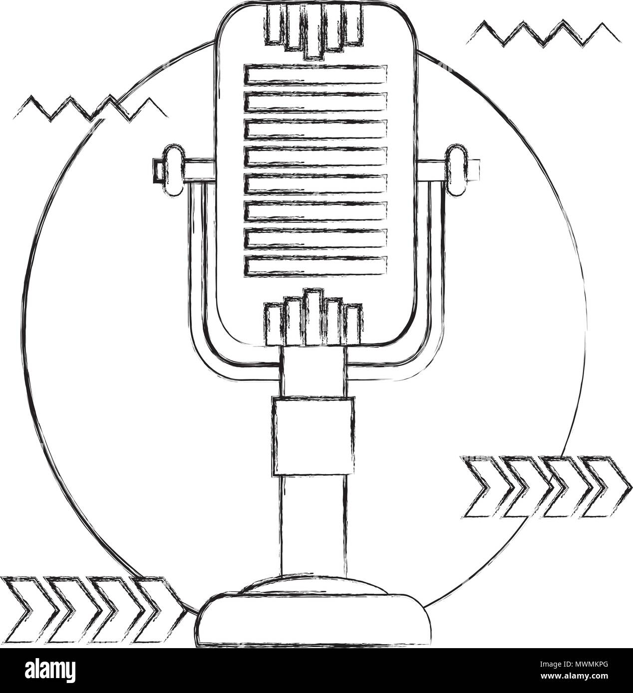 vintage retro microphone classic equipment vector illustration sketch ...