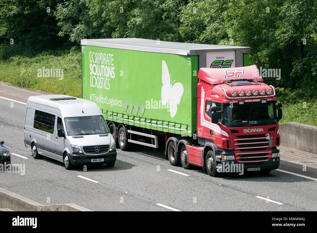 corporate solutions logistics scania HGV lorry M6 motorway Stock Photo ...