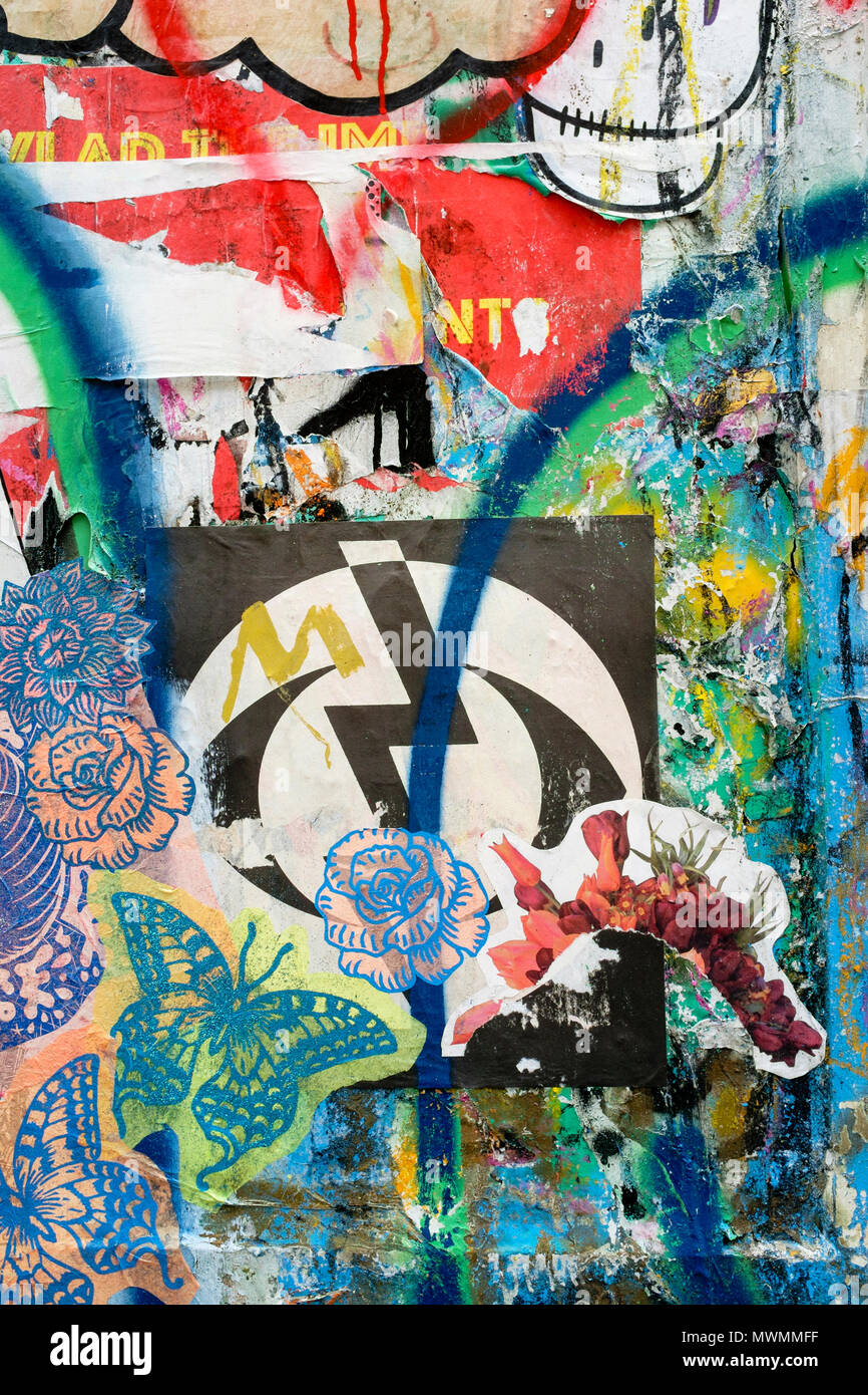 Urban Collage / Décollage. Remnants of torn posters on wall, London, UK ...