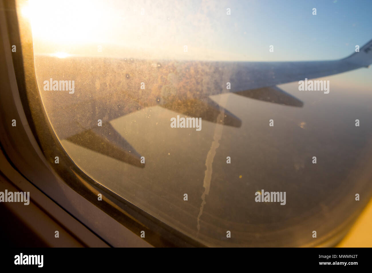 Airbus wing Ryanair, view true window, Europe Stock Photo - Alamy