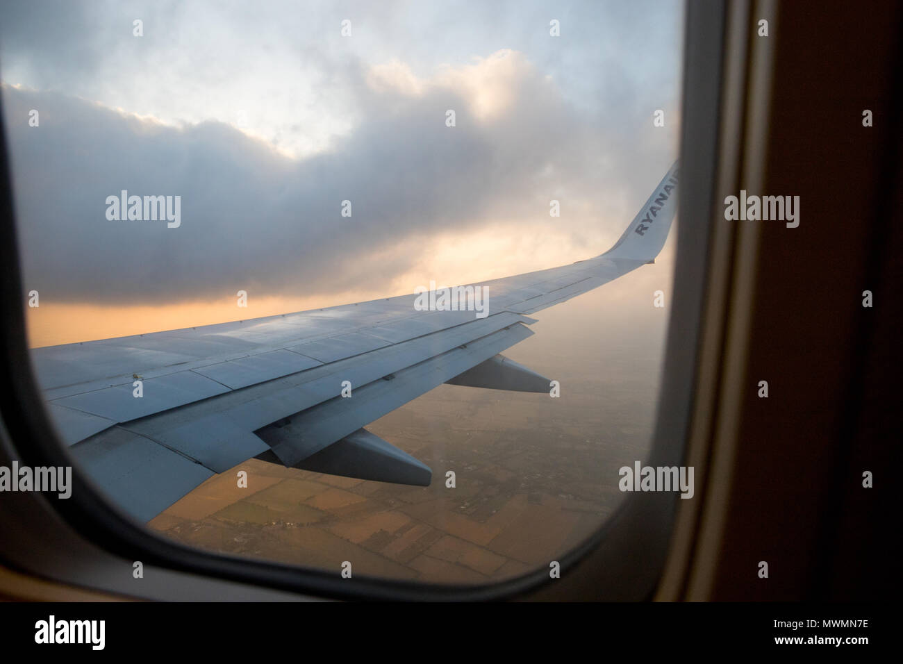 Airbus wing Ryanair, view true window, Europe Stock Photo - Alamy
