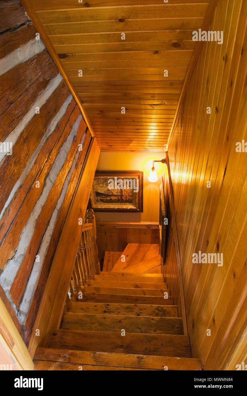 Basement Log Home Staircase The Large Feature Post In This Home Is 35