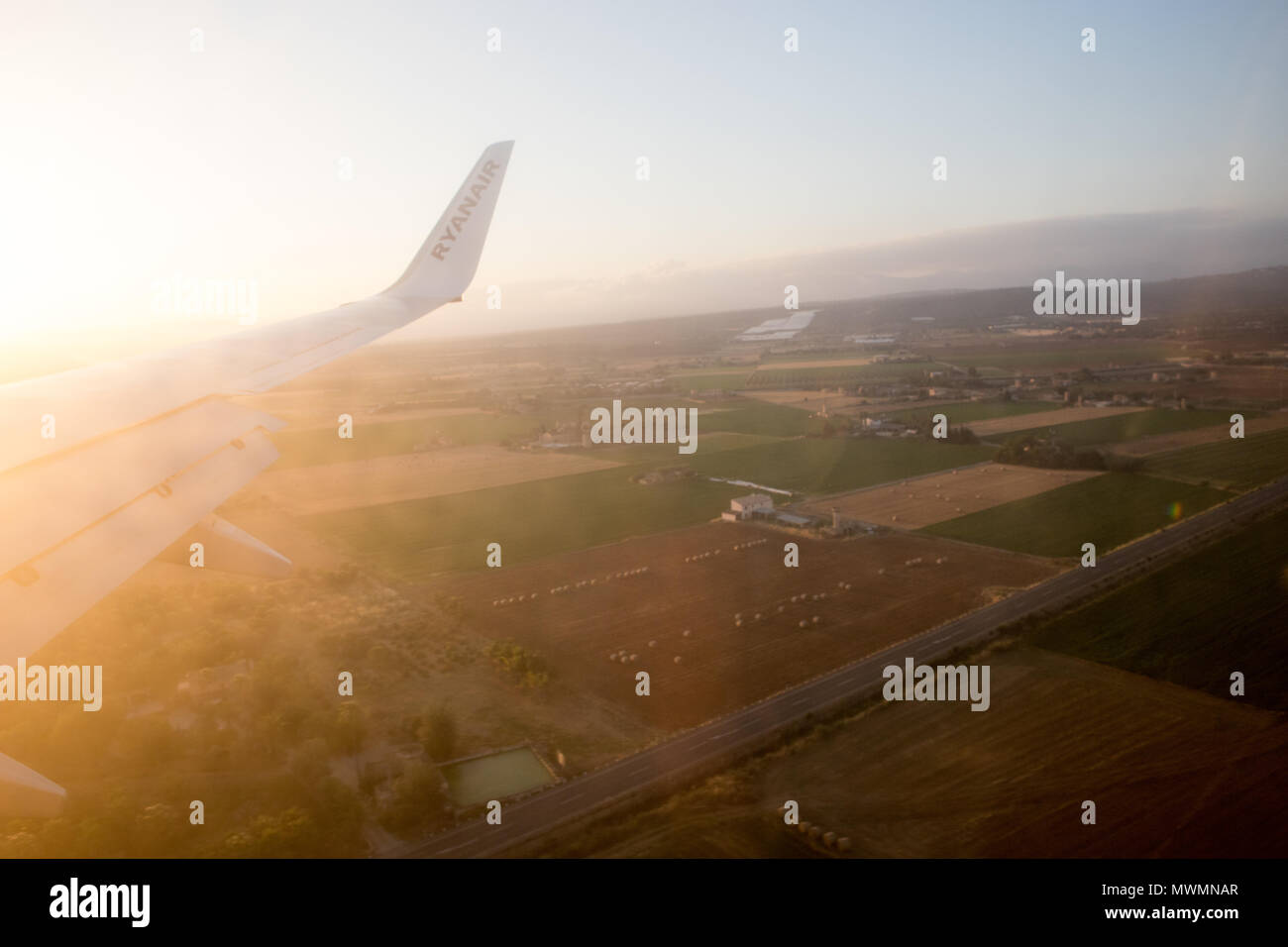 Airbus wing Ryanair, view true window, Europe Stock Photo - Alamy