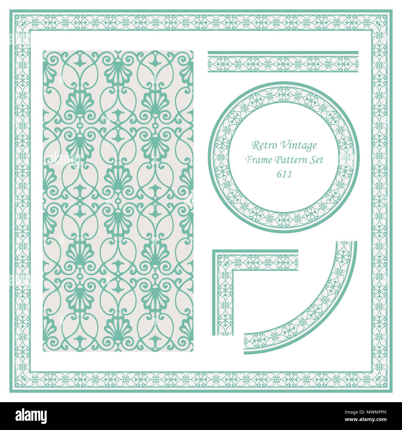 Vintage border retro pattern background and frame decoration template ...