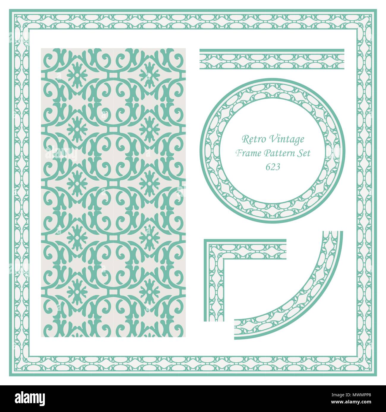 Vintage border retro pattern background and frame decoration template ...