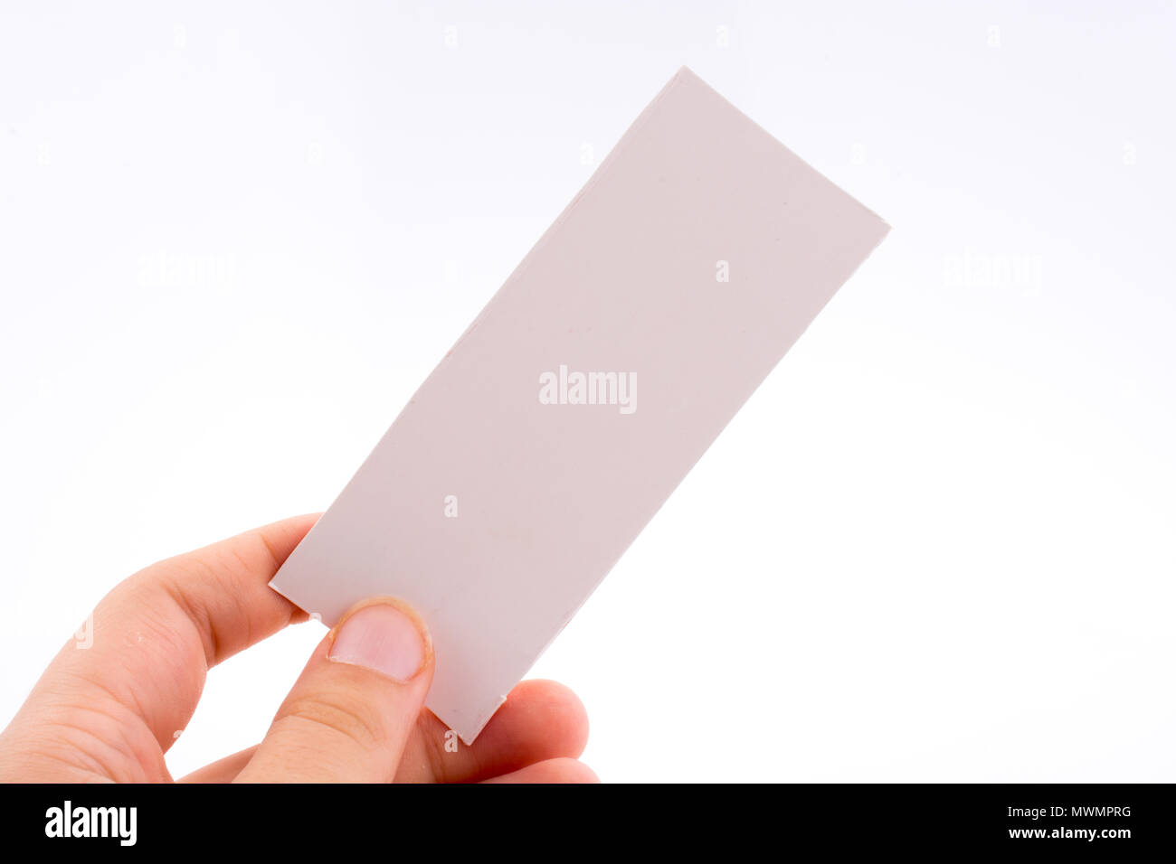 Hand holding a note paper on a white background Stock Photo - Alamy
