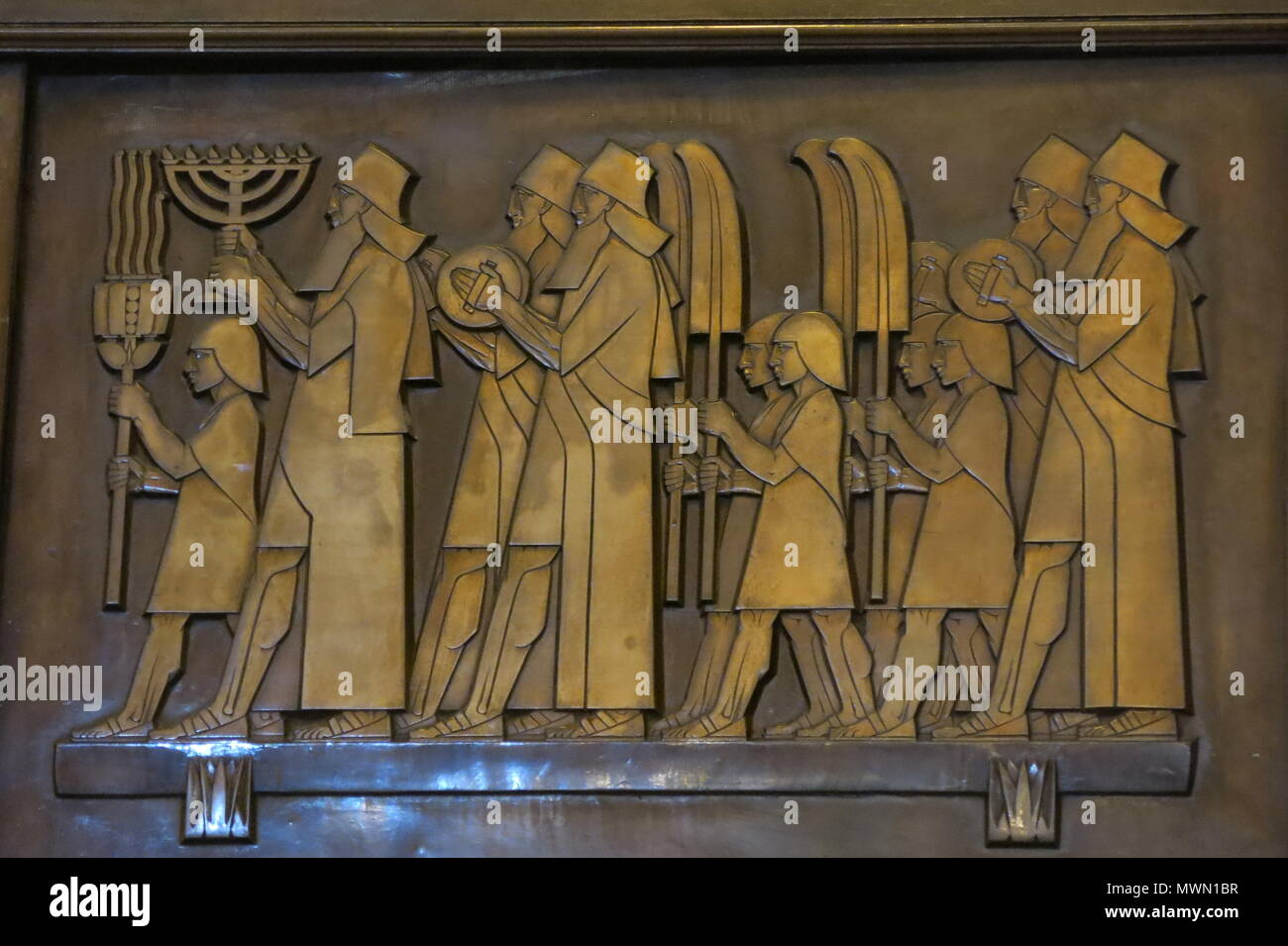 Close-up of one of the panels on the heavy masonic bronze doors at the ...