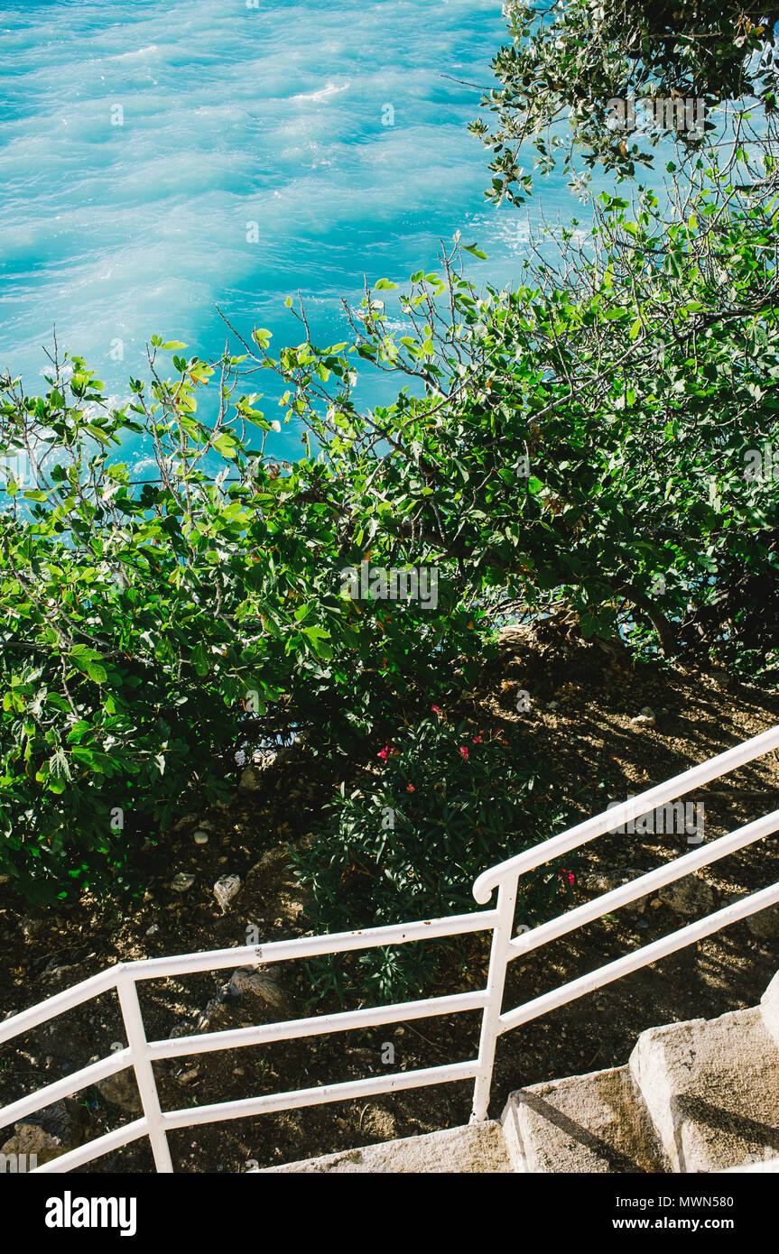 Beautiful green mediterranean nature and azur sea in the promenade des ...
