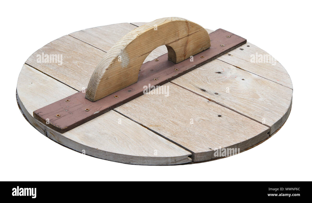 Wooden rounded lid with handle isolated on white background Stock Photo ...