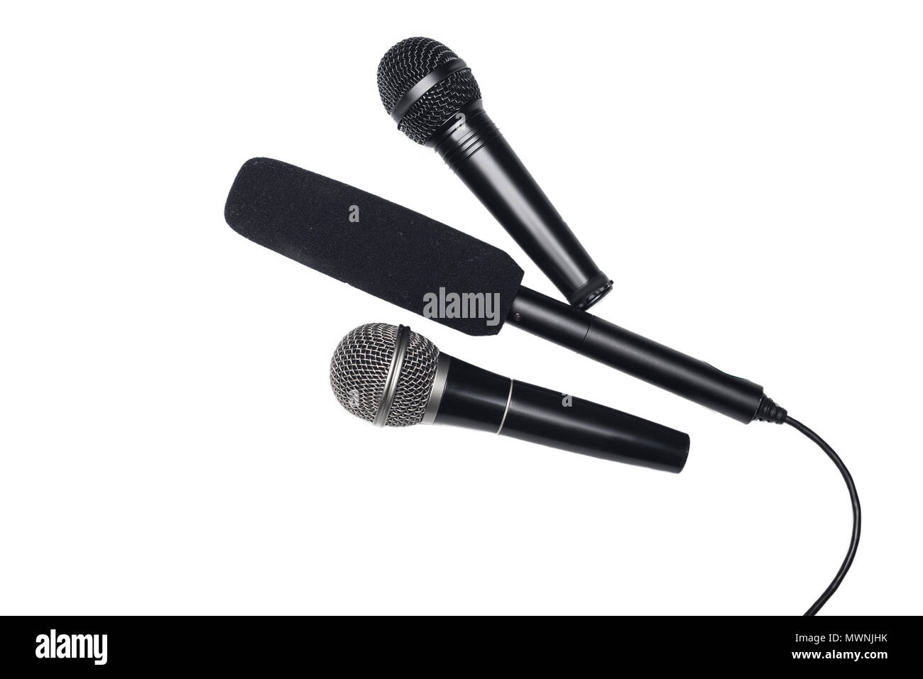 Three different black microphones isolated on white Stock Photo - Alamy