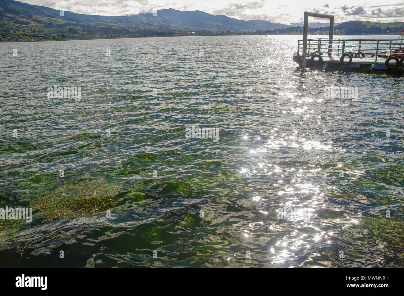 Beautiful view of the pier in San Pablo lake in a beautiful day with ...