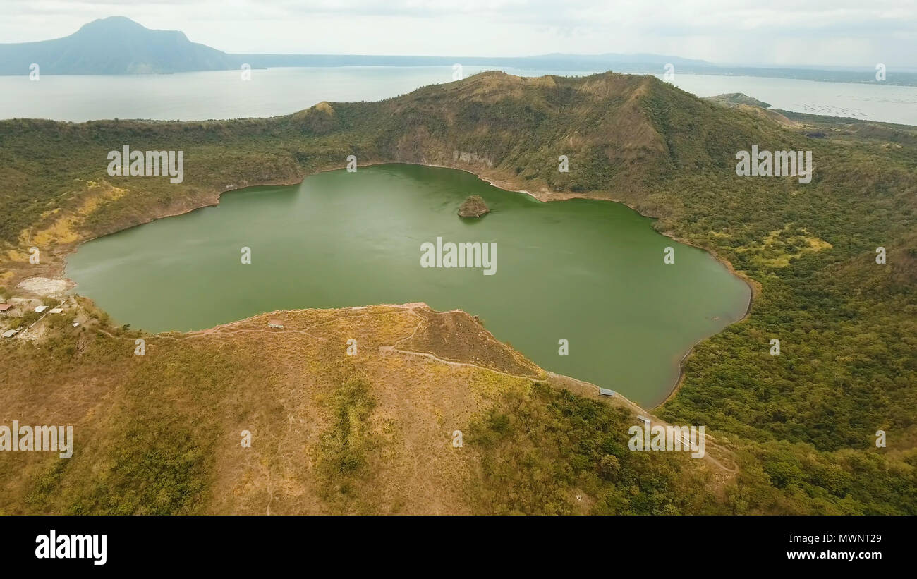 Aerial view Lake crater at Taal Volcano on Luzon Island North of Manila ...