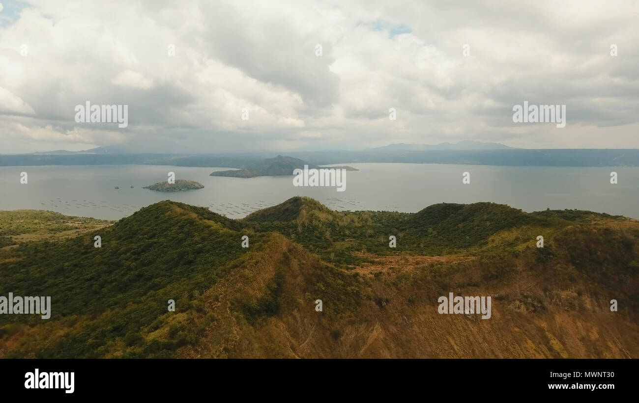Aerial view Taal Volcano on Luzon Island North of Manila in Philippines ...