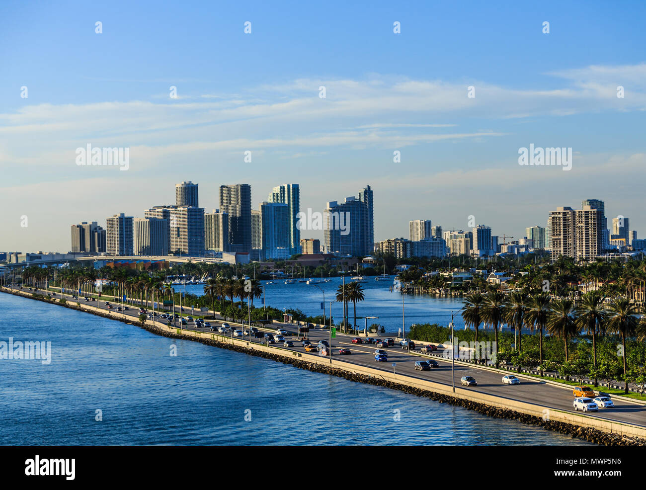 Afternoon Traffic on Miami Causeway in Afternoon Light Stock Photo - Alamy