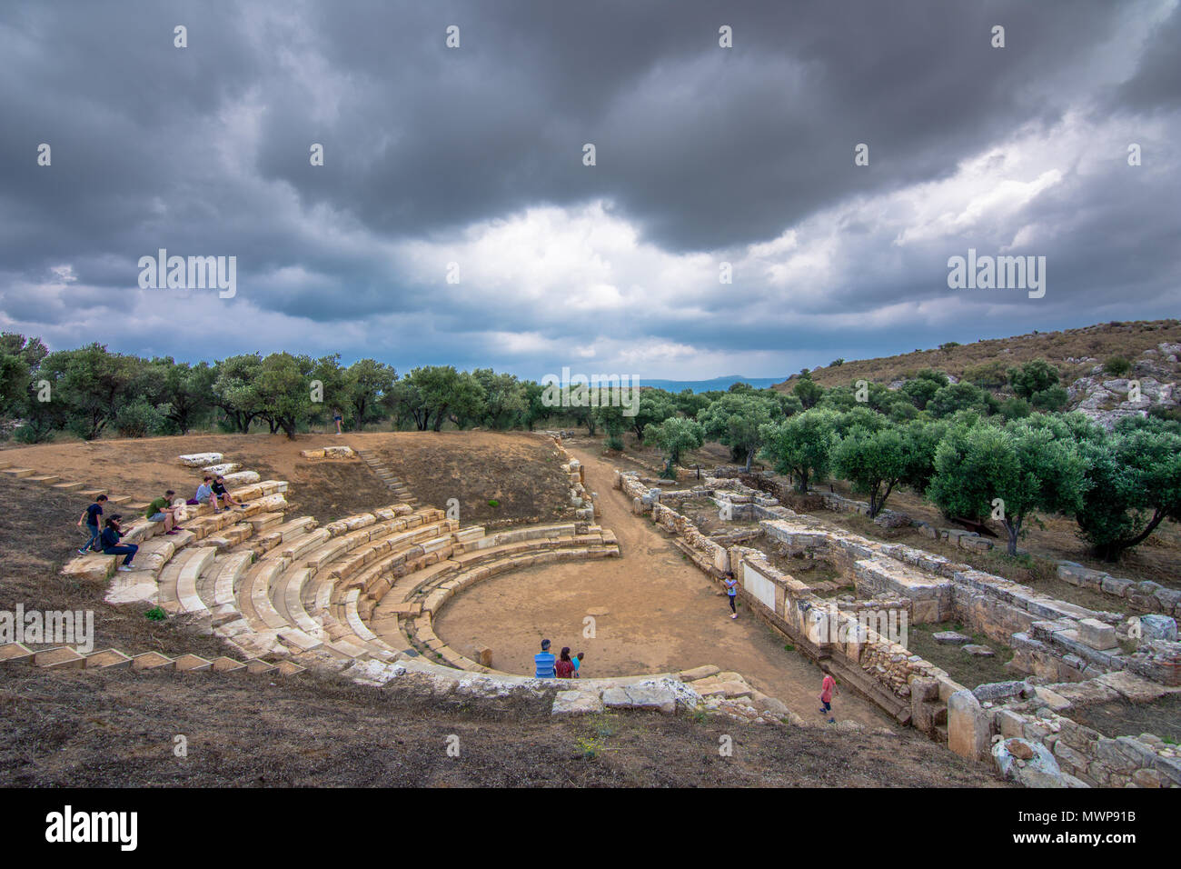 Amphitheater at the ancient city of Aptera, Chania, Crete, Greece Stock ...