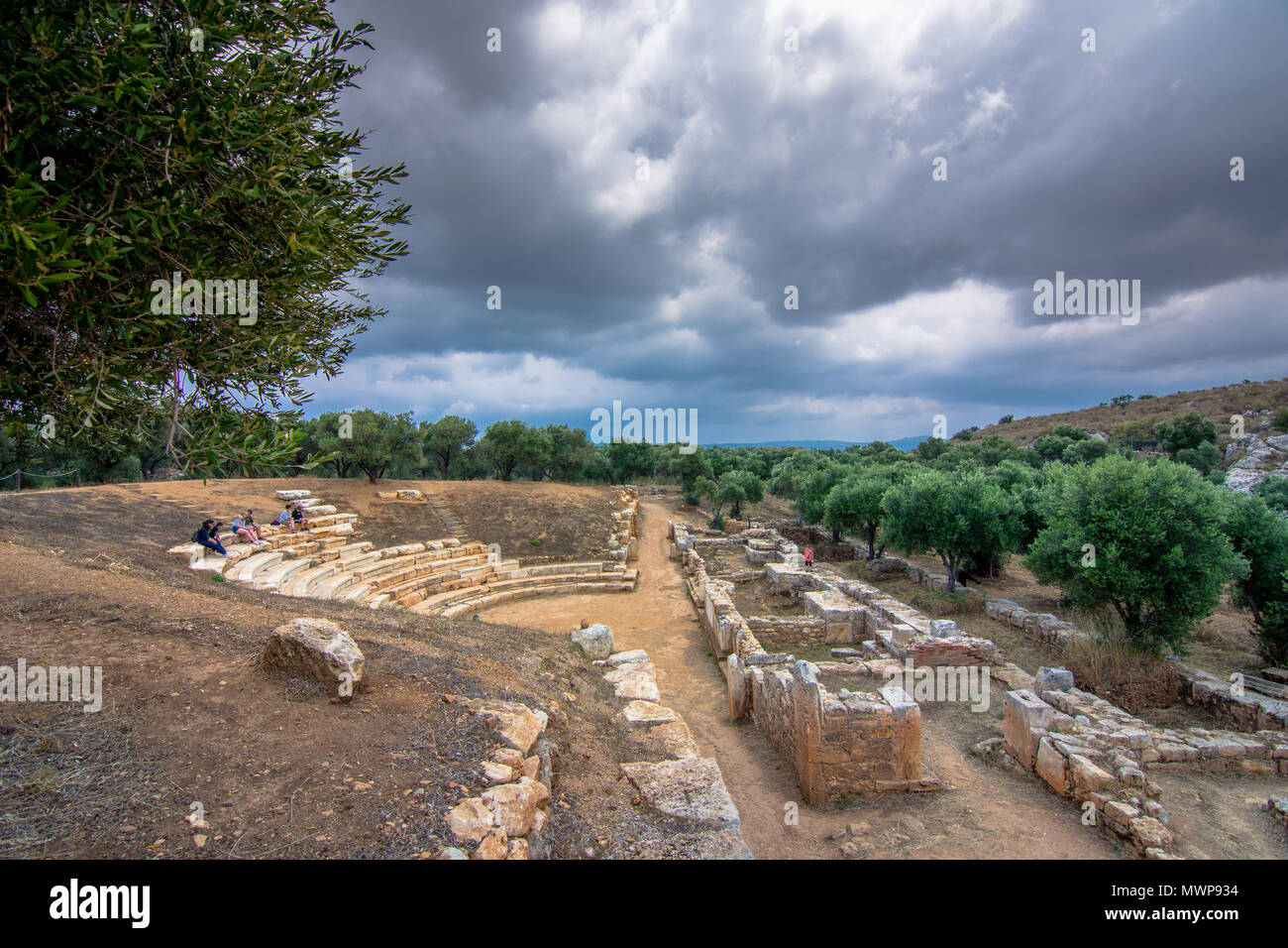 Amphitheater at the ancient city of Aptera, Chania, Crete, Greece Stock ...