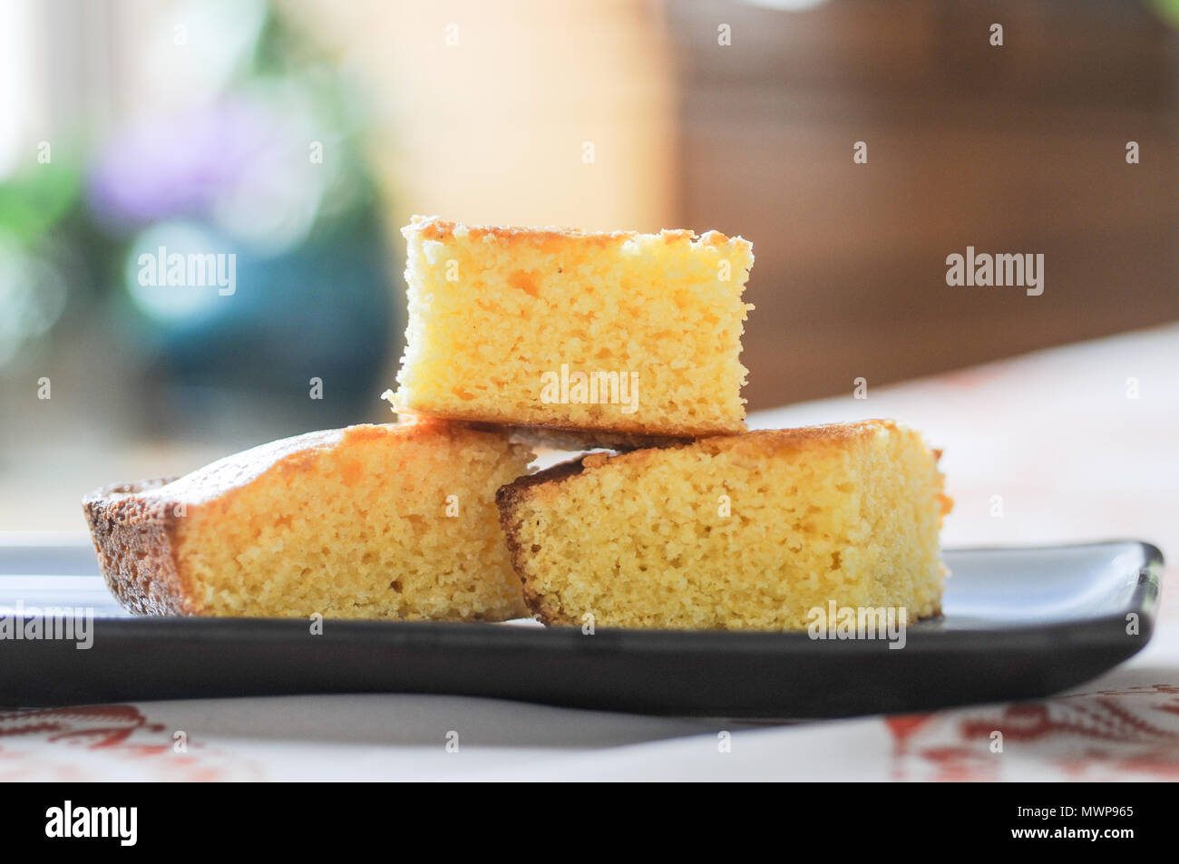 Stack of fresh cornbread on a plate Stock Photo - Alamy