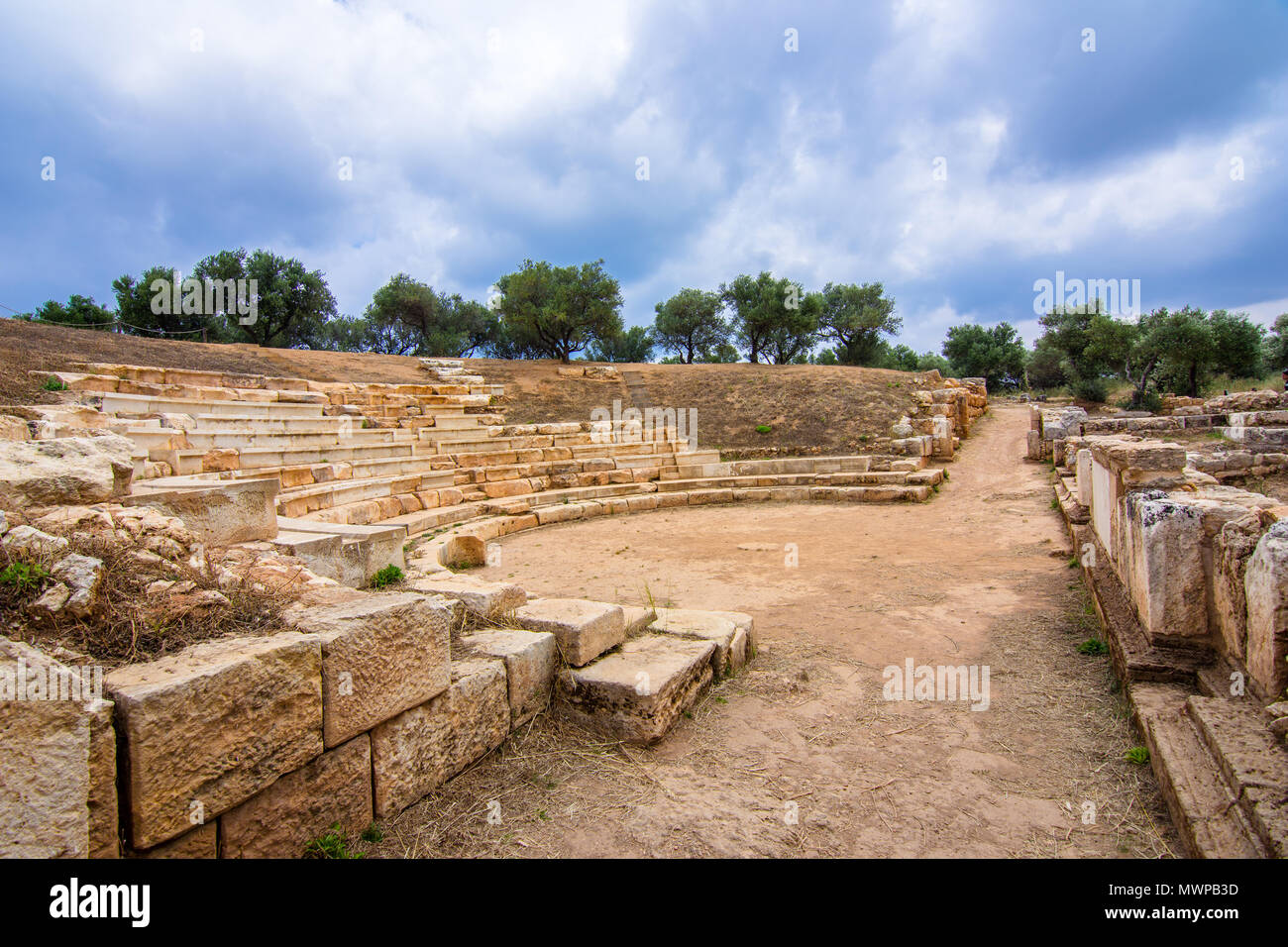 Amphitheater at the ancient city of Aptera, Chania, Crete, Greece Stock ...