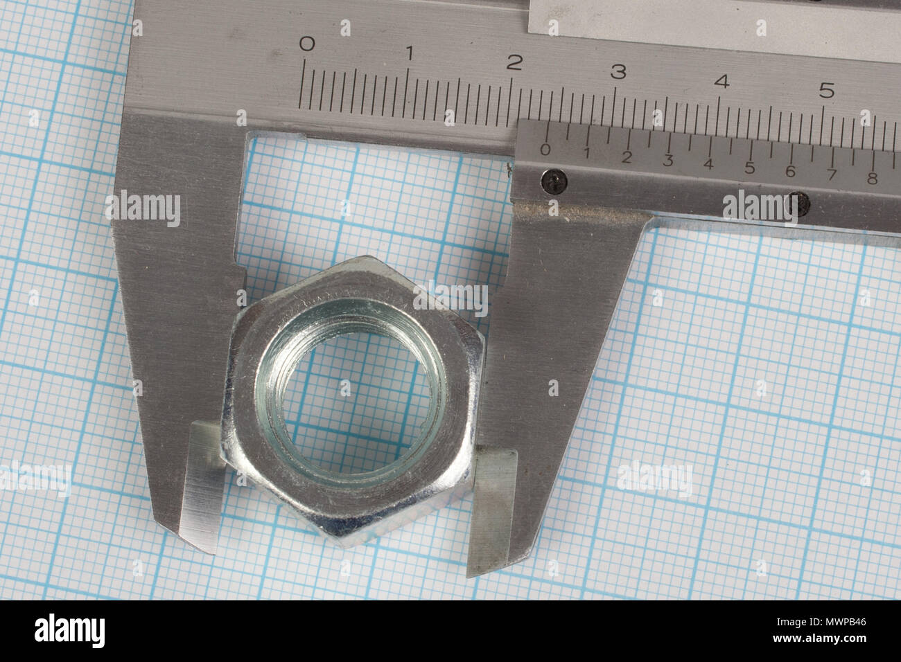 Screw, Nuts and caliper on graph paper background Stock Photo - Alamy