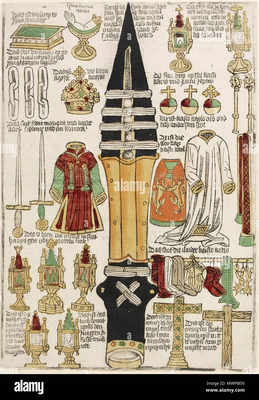 . English: Print of the Relics of the Holy Roman Empire . 1480/1496 ...