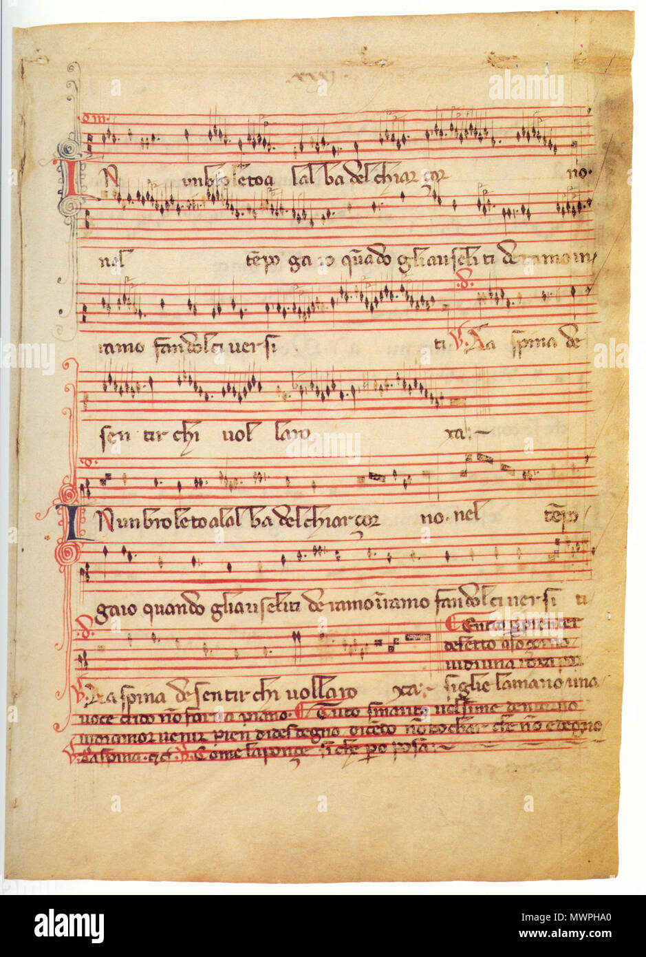 . English: Folio from the Codex Rossi (Ostiglia), showing madrigal 'in ...