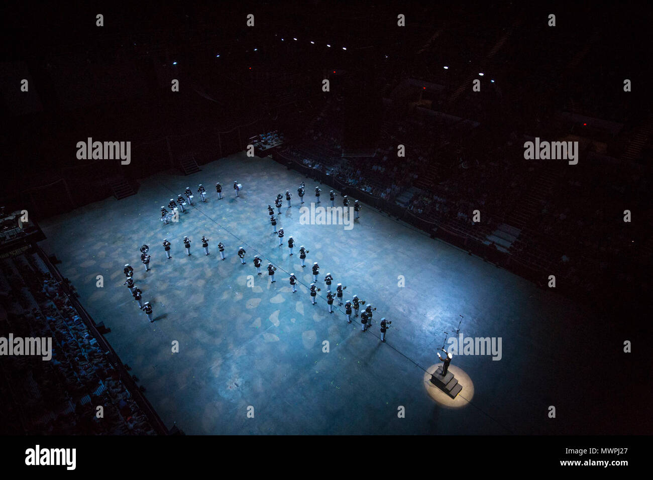 U.S. Marines with the Quantico Marine Corps Band perform at the Virginia International Tattoo at ...