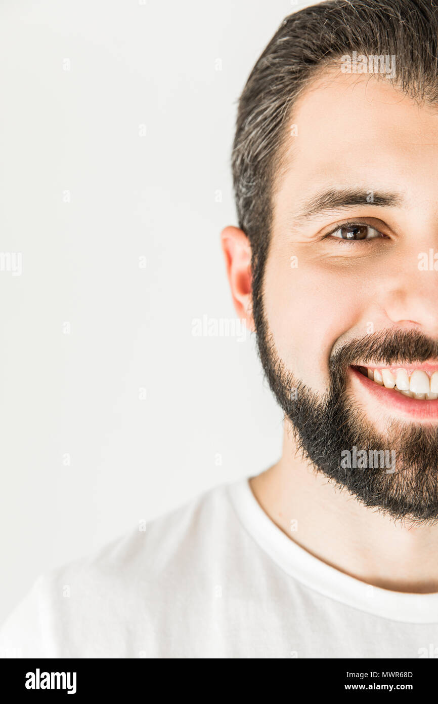 Half face happy man smiling hi-res stock photography and images - Alamy