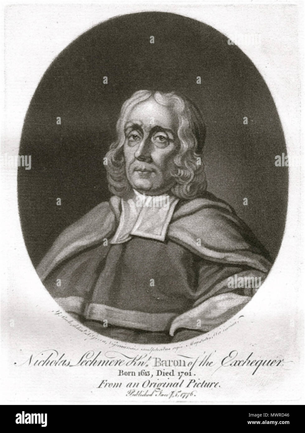 . English: Sir Nicholas Lechmere (1613-1701) . Engraving published 1776 ...
